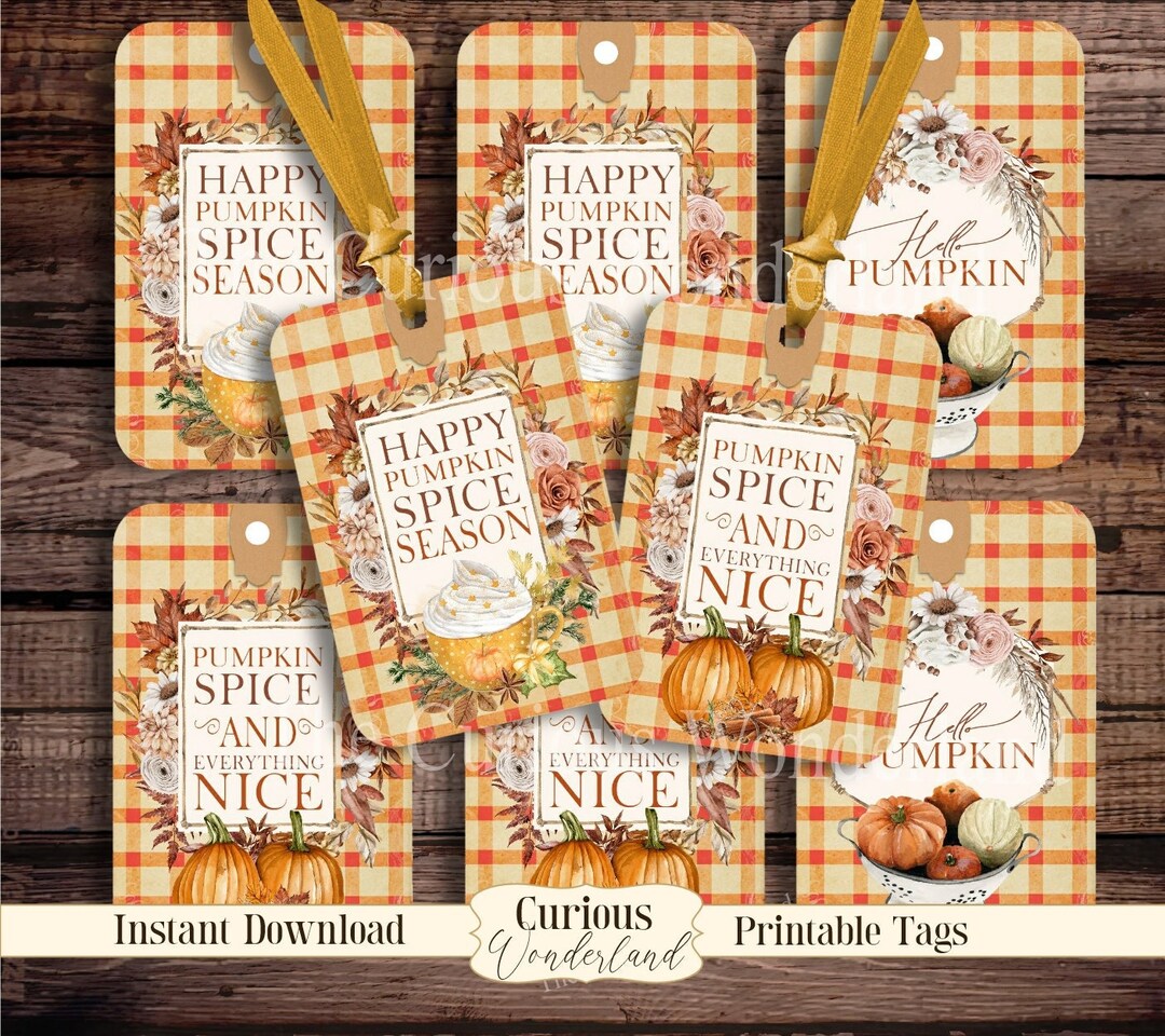 Rustic Pumpkin Spice Fall Hang Tags Collage Sheet ATC Journal Cards ...
