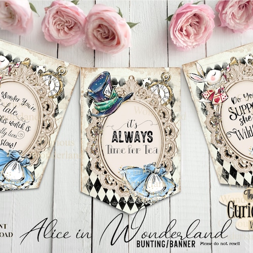 Alice in Wonderland Printable Banner Birthday Garland Party - Etsy