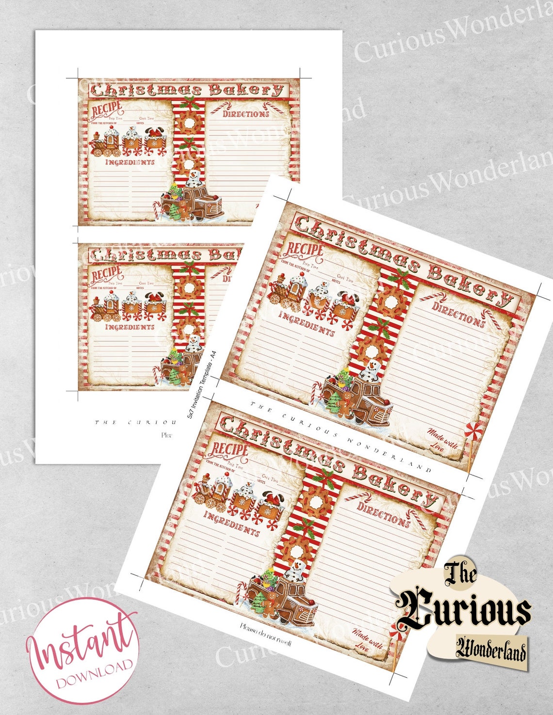 Gingerbread Christmas Recipe Cards Collage Sheet printable - Etsy