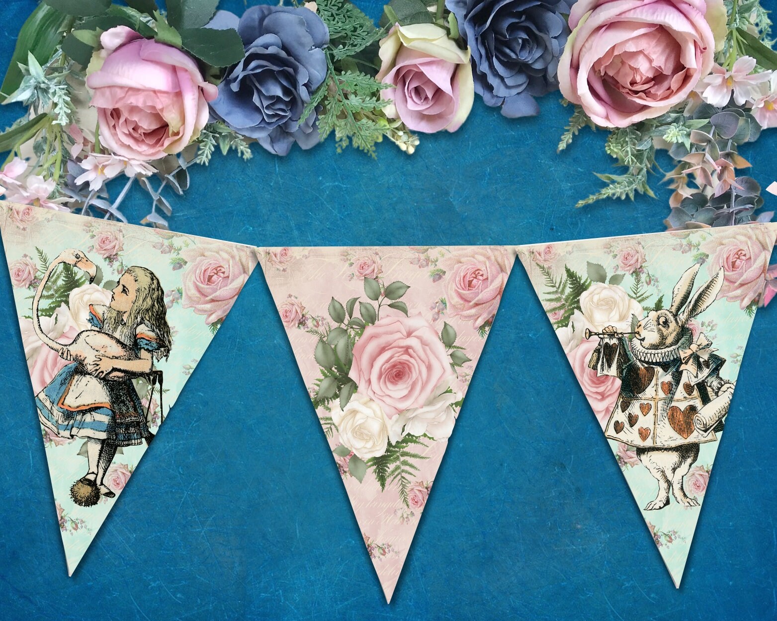 Shabby Chic Alice in Wonderland Banners Printable Party | Etsy