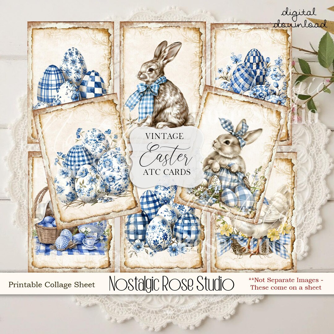 Blue Country Style Easter ATC Cards Printable Collage Sheet Vintage ...