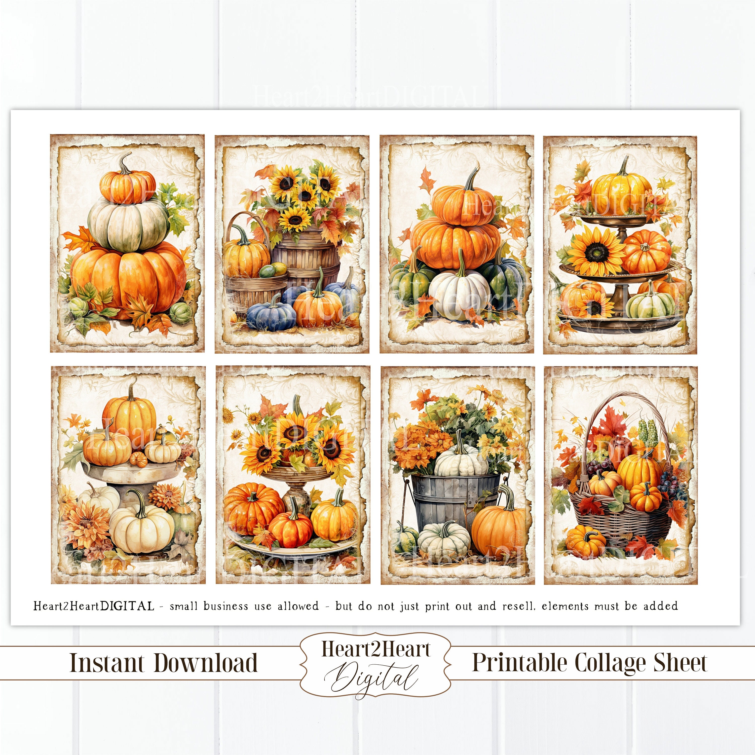 Autumn Pumpkins & Sunflowers ATC Collage Sheet, Fall Flowers Journal ...