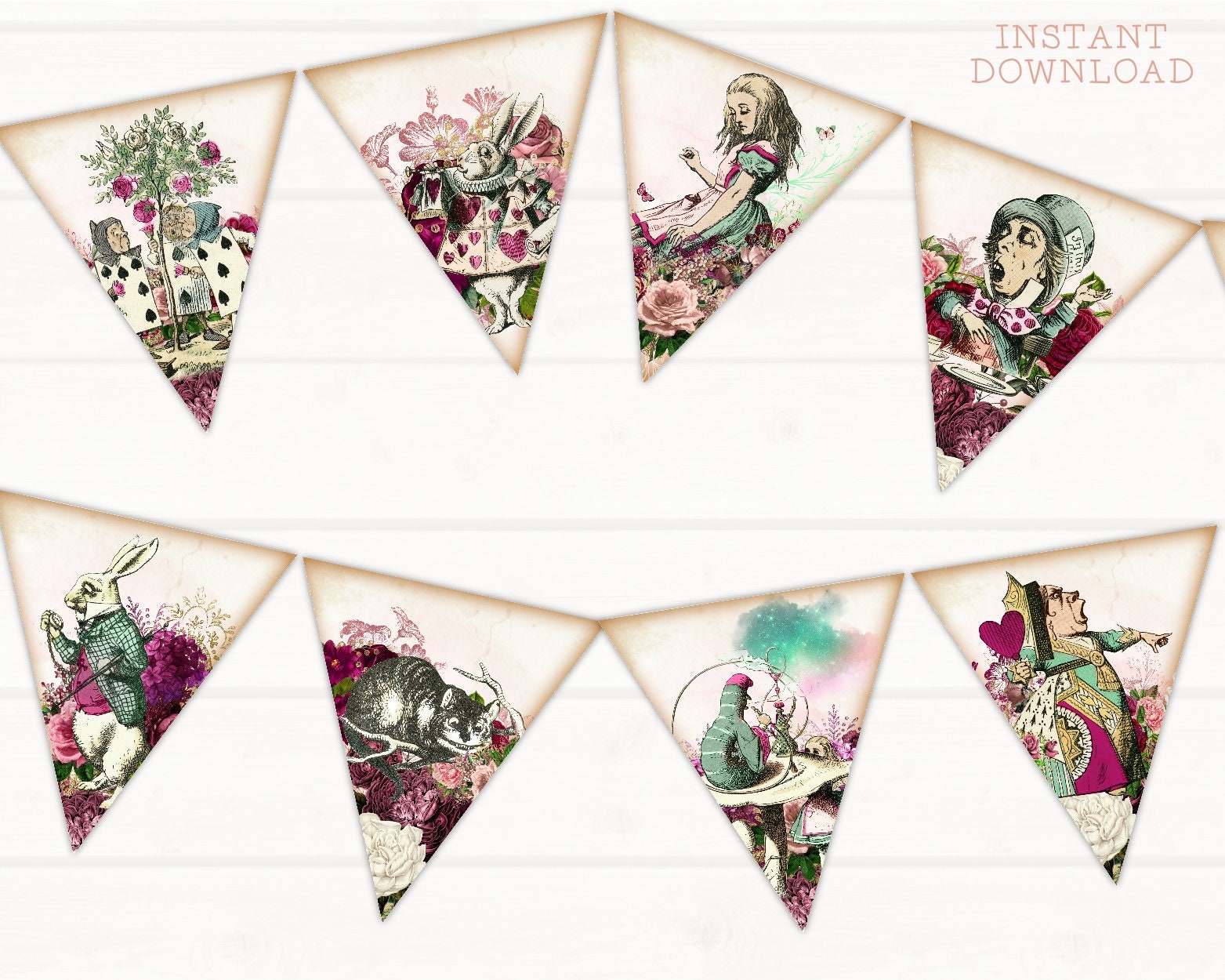 Alice in Wonderland Banners Printable Party Bunting INSTANT - Etsy UK