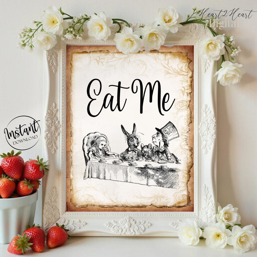 Vintage Set of 2 Alice in Wonderland Party Food Signs, Drink Me, Eat Me ...