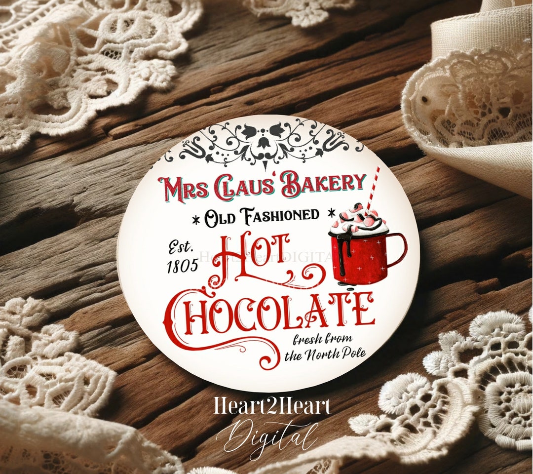 Mrs Claus Hot Chocolate Circle Tags DIY Gift Labels 2.5 Inches ...