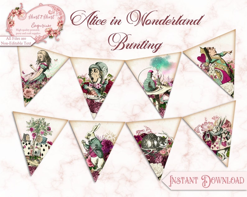 Alice in Wonderland Banners Printable Party Bunting INSTANT - Etsy UK