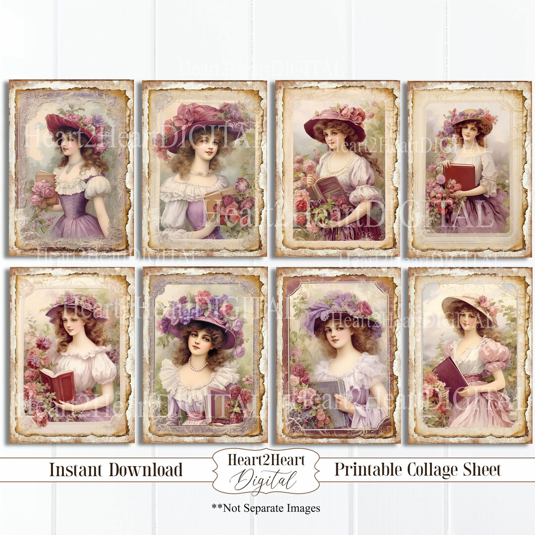 Shabby Chic Victorian Lady Portraits, Ephemera Cards Collage Sheet ...