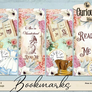 Alice in Wonderland Bookmarks, Digital Collage Sheet, Bookmarks, Tags ...