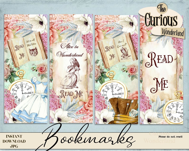 Alice in Wonderland Bookmarks Digital Collage Sheet - Etsy UK