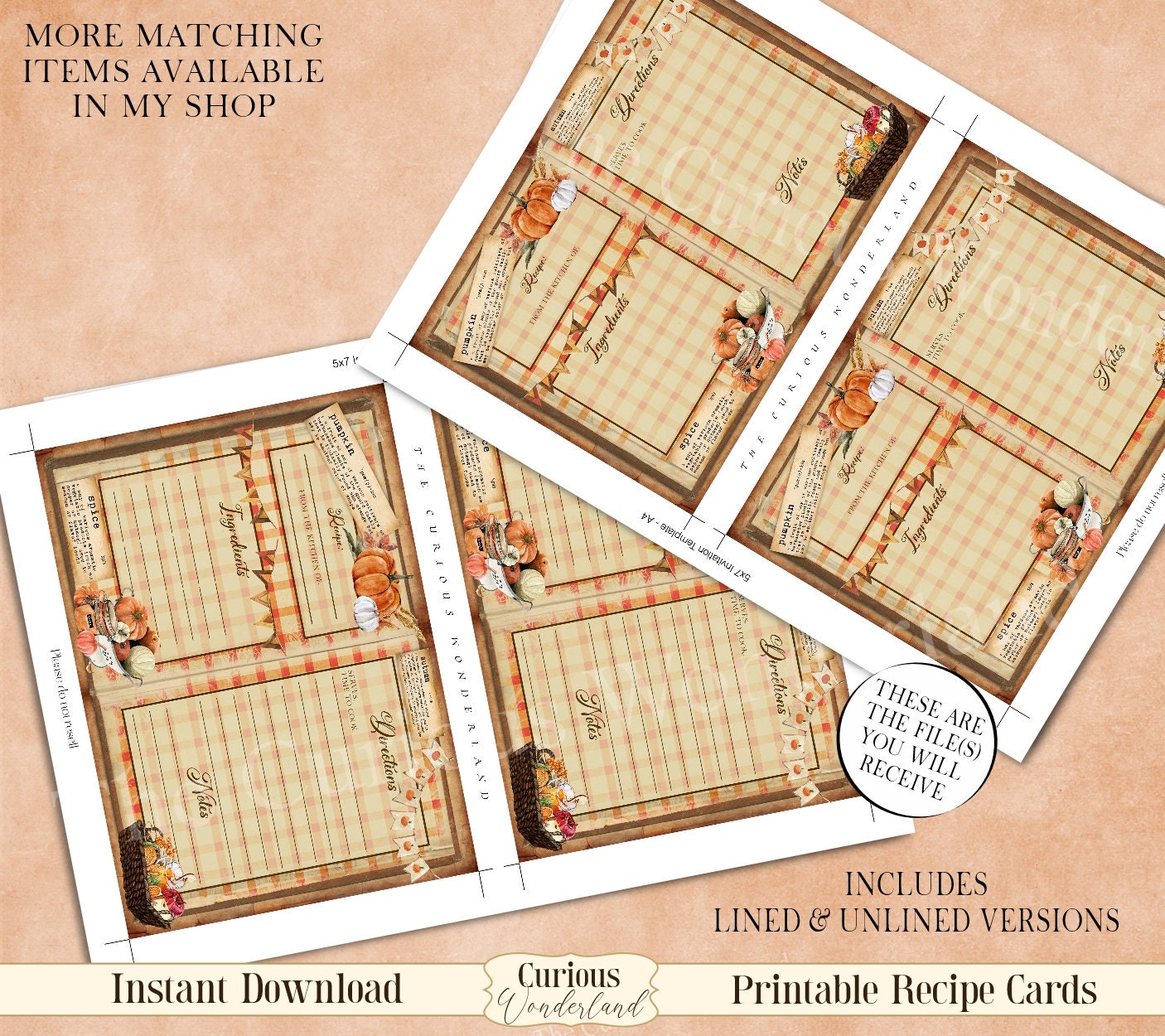 Fall Recipe Cards, Collage Sheet, Printable Recipe Card, Recipe Book ...