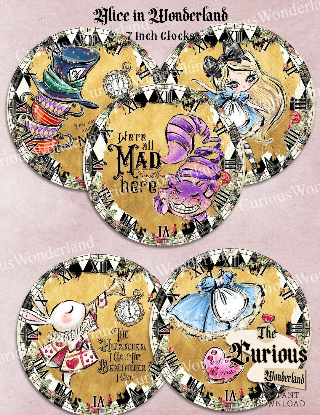 Alice in Wonderland Large Clocks - Printable Clocks, Digital Download ...