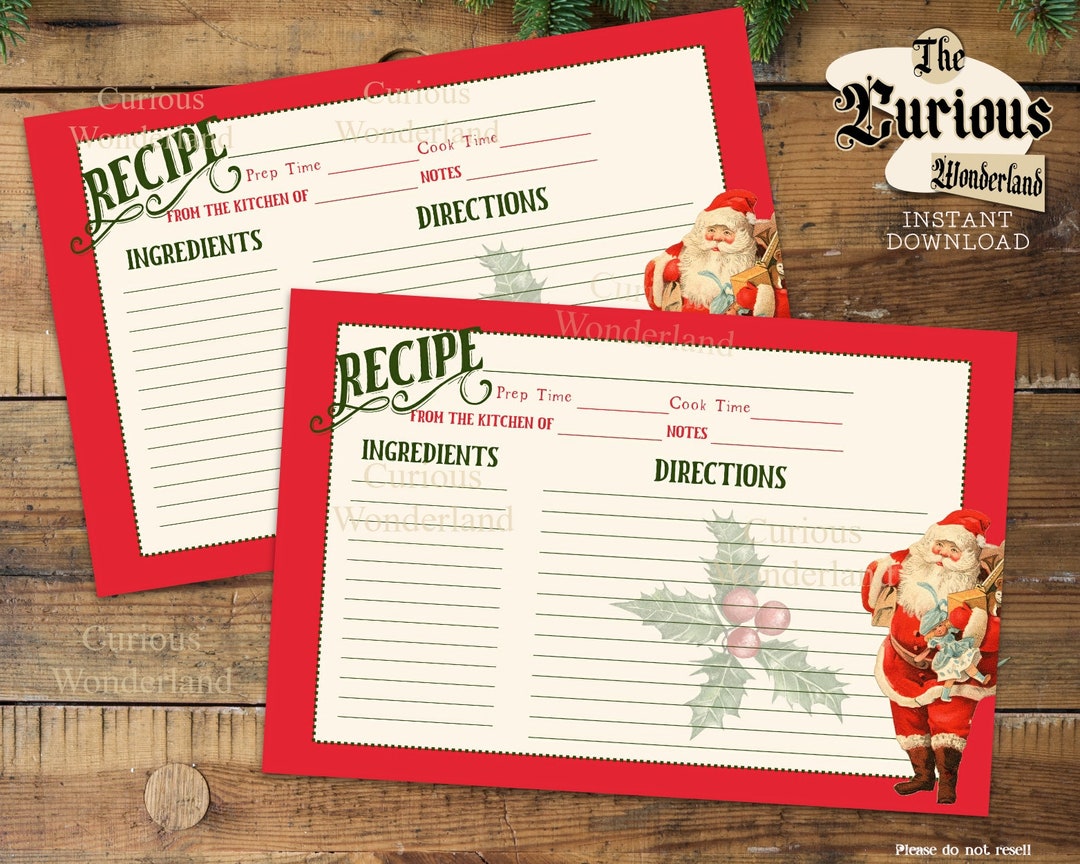 Retro Santa Christmas Recipe Cards - Collage Sheet -printable Recipe ...