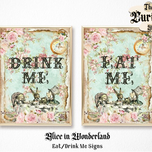 ALICE IN WONDERLAND Party Sign Eat Me Printable Sign Instant - Etsy