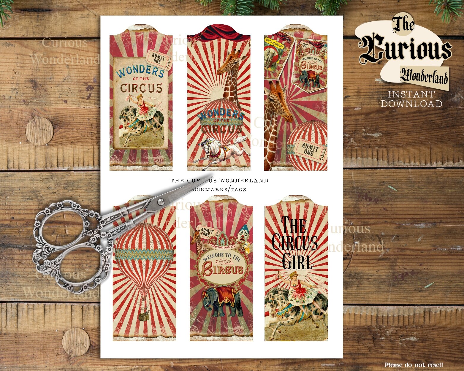 Circus Bookmark Tags Junk Journal Digital Collage Sheet - Etsy