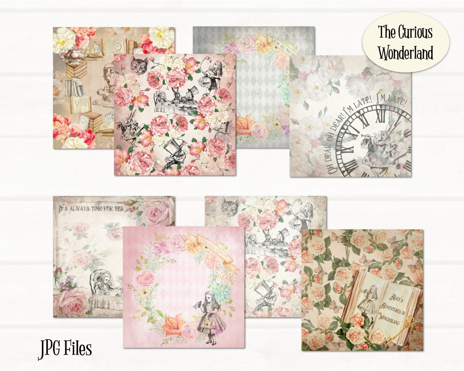 Alice in Wonderland Digital Paper Pack Scrapbooking Paper | Etsy