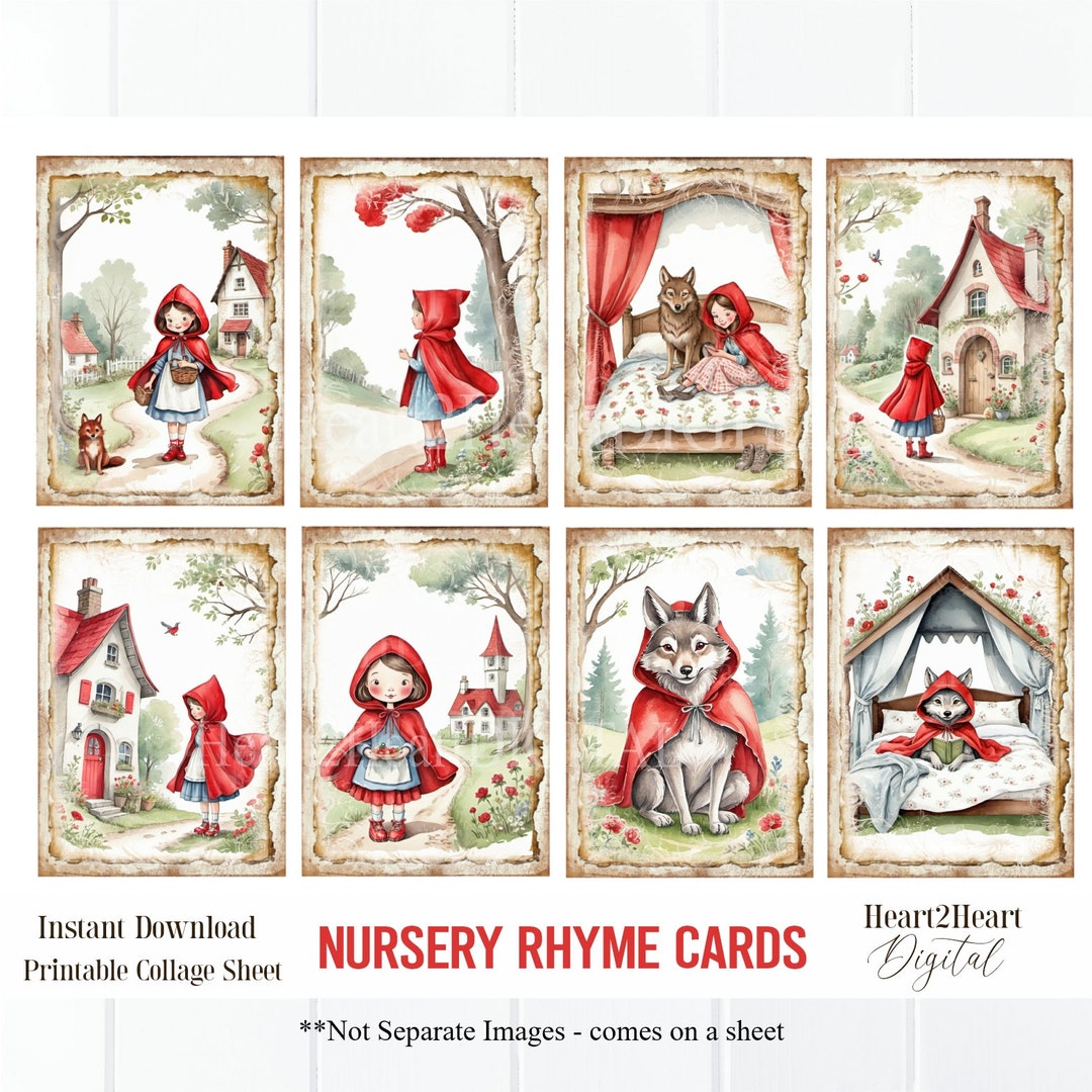 Nursery Rhyme 'little Red Riding Hood' Ephemera Cards Collage Sheet ...