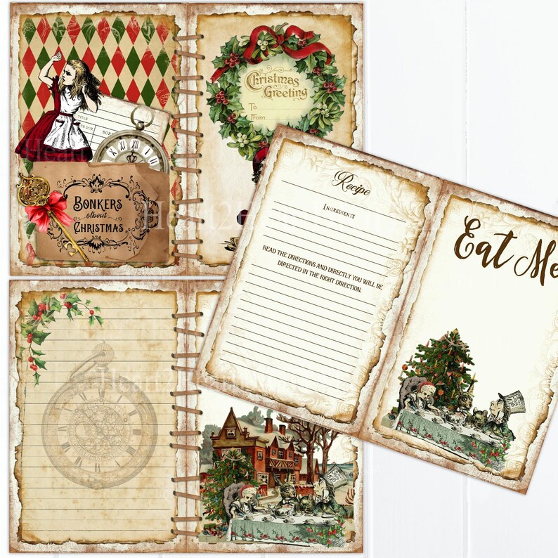 Alice in Wonderland Christmas Junk Journal, Printable, Digital Journal ...