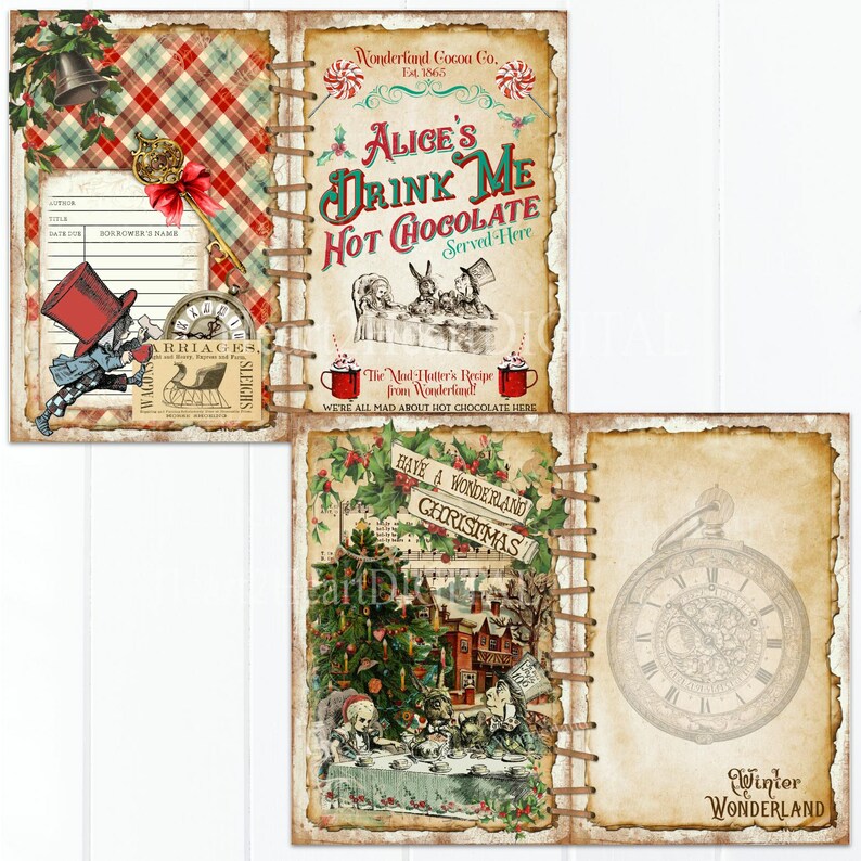 Alice in Wonderland Christmas Junk Journal, Printable, Digital Journal ...