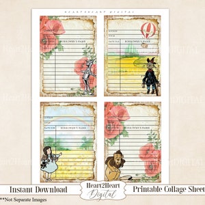 Wizard of Oz Library Cards, Printable Card, Digital, Journal Tags, Book ...