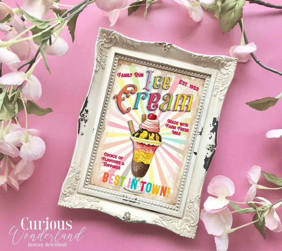 Ice Cream Sundae Sign, Ice Cream Parlour Sign, Retro Ice Cream ...