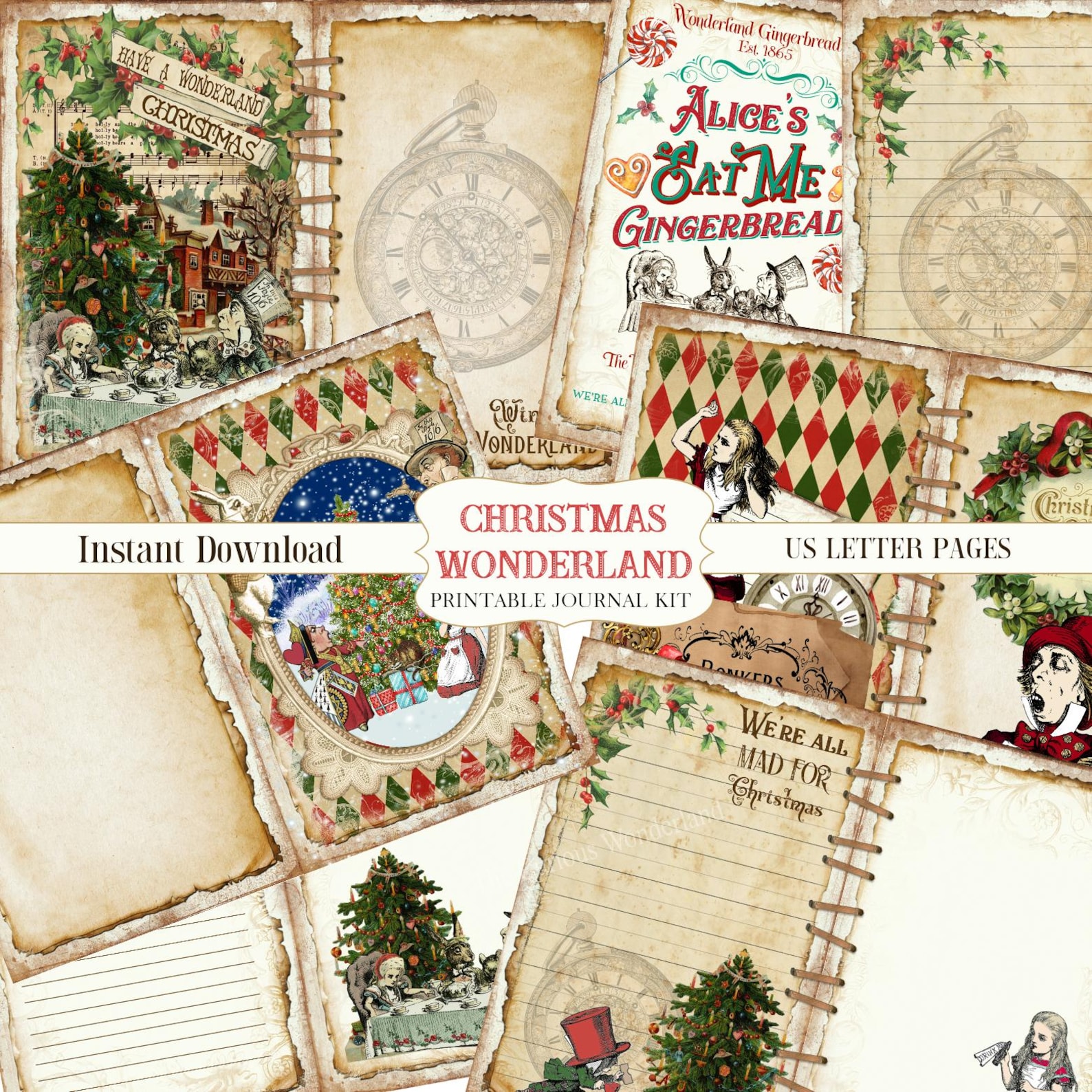 Alice in Wonderland Christmas Junk Journal, Printable, Digital Journal ...
