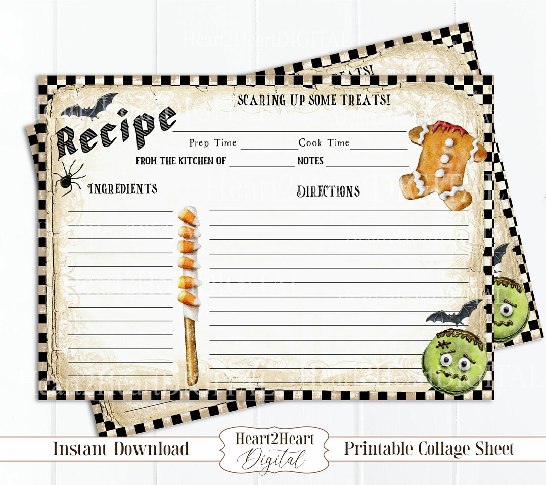 Halloween 5x7 Recipe Cards, Collage Sheet, Printable Recipe Card ...