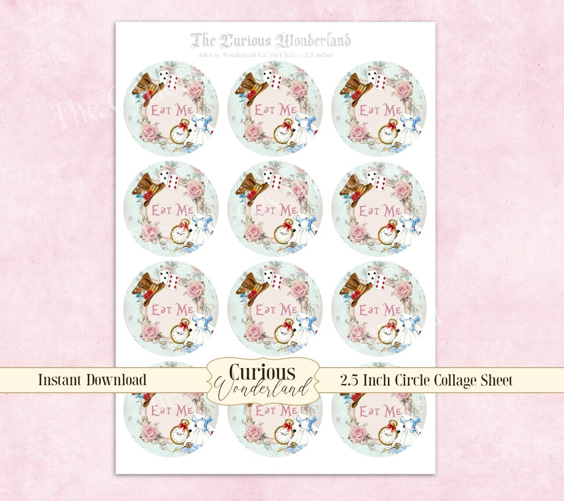 Alice in Wonderland Eat Me Labels Circles Cupcake Toppers - Etsy
