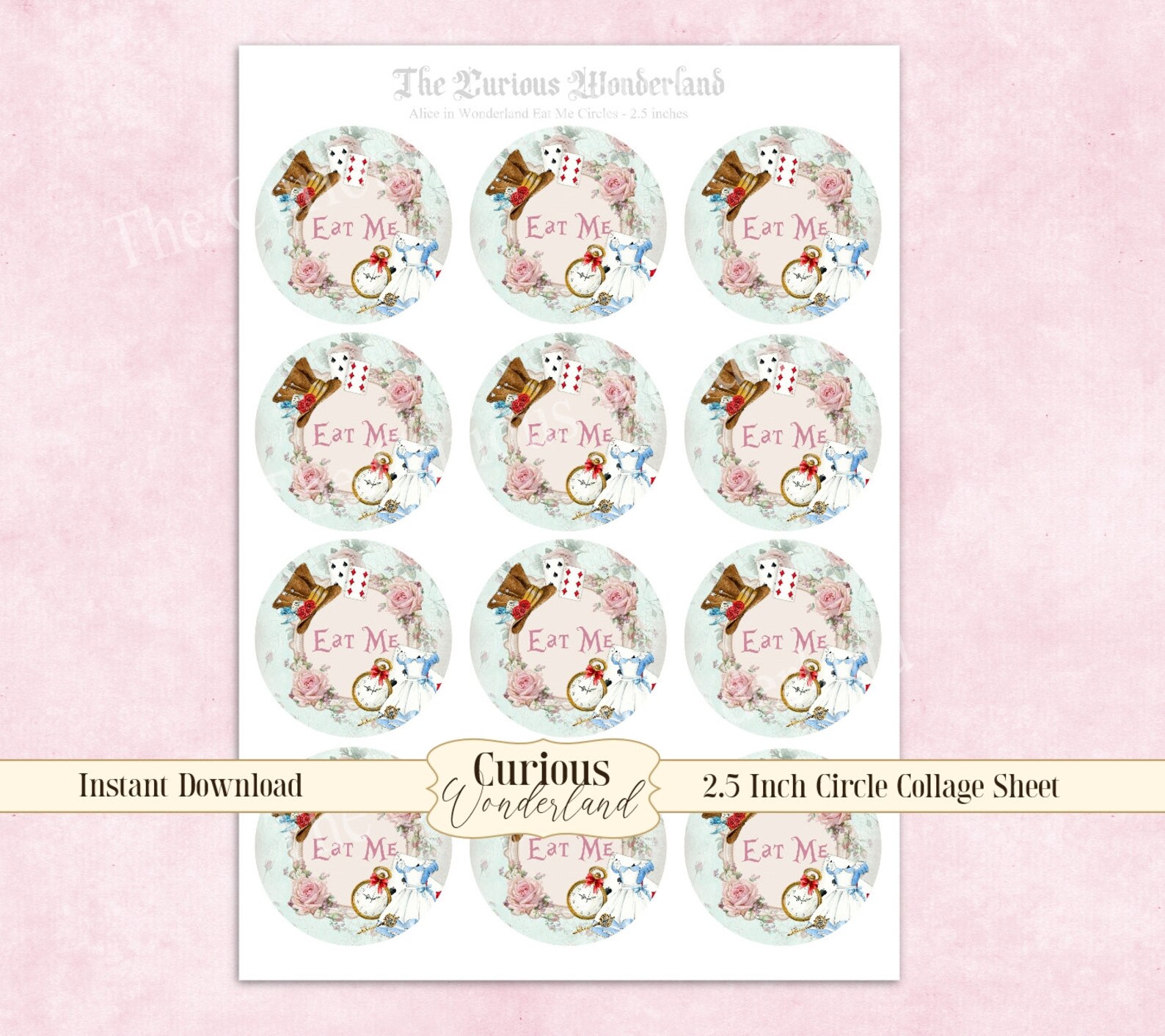 Alice in Wonderland Eat Me Labels Circles Cupcake Toppers - Etsy