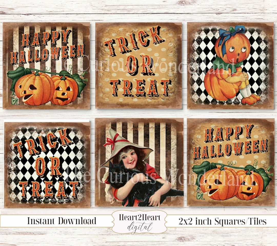 Retro Halloween 2" Squares Digital, Collage Sheet Printable Labels ...