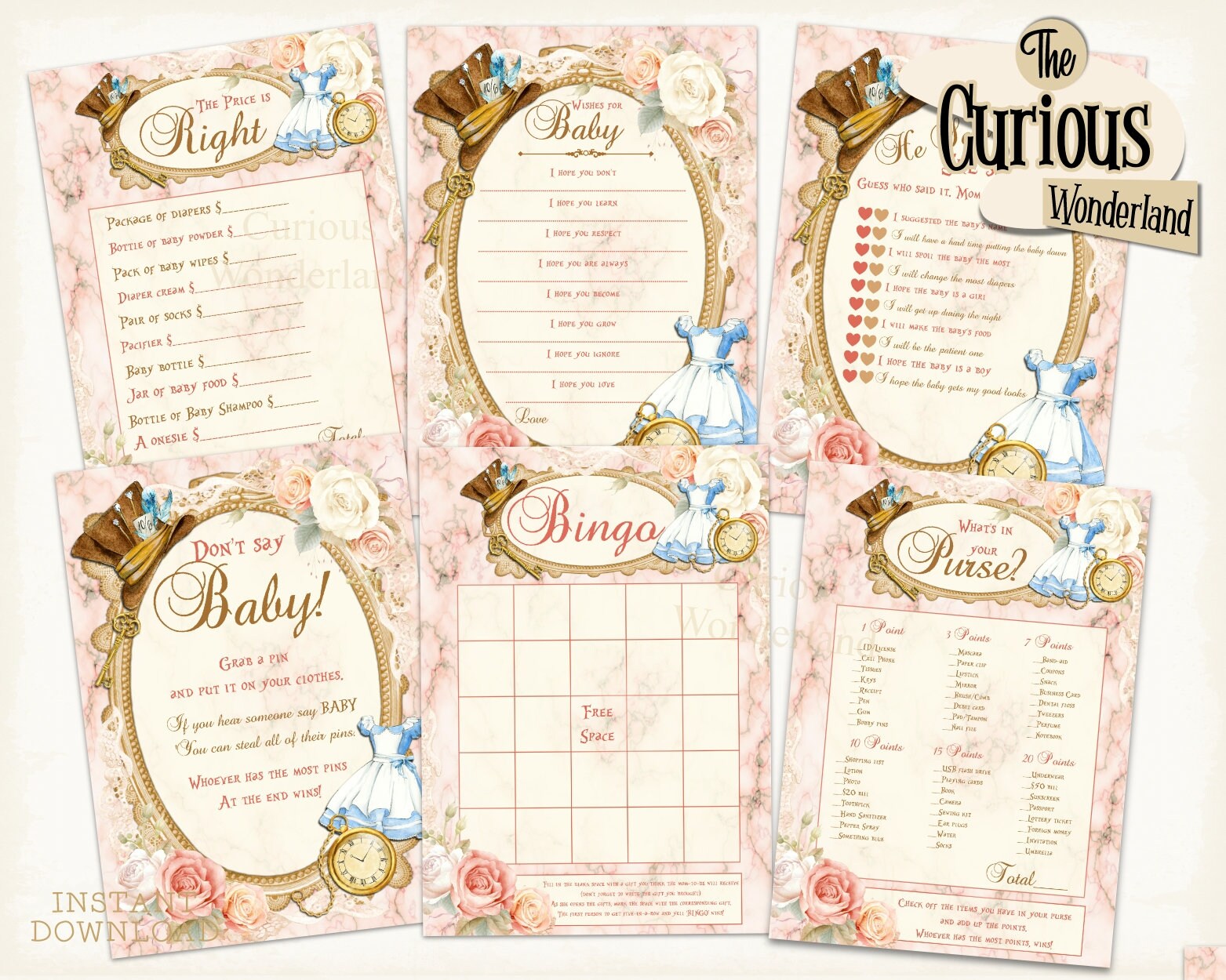 Alice in Wonderland Baby Shower Games Printable Games | Etsy