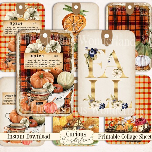 Rustic Pumpkin Fall Hang Tags Collage Sheet ATC Journal Cards - Etsy