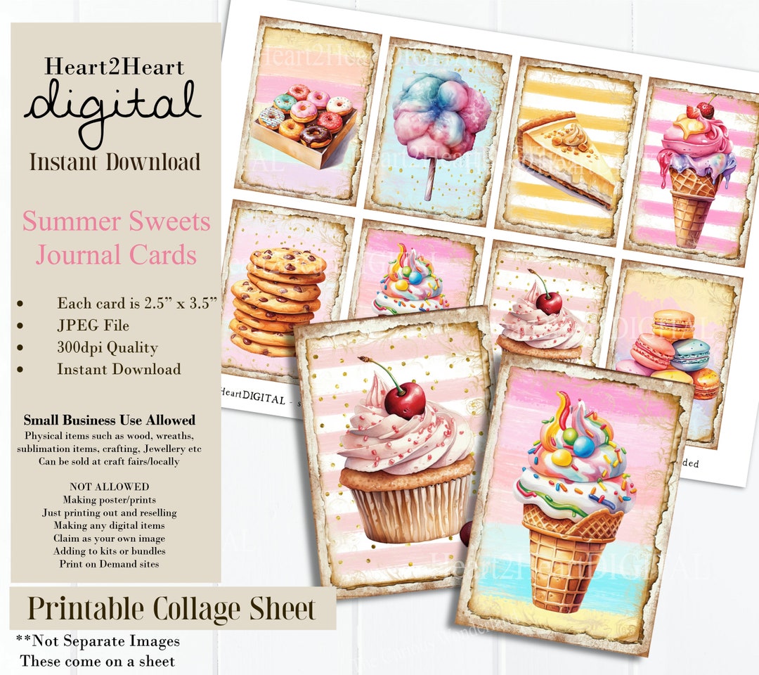 Summer Sweet Treat Collage Sheet Summer Journal Cards ATC ACEO Ice ...