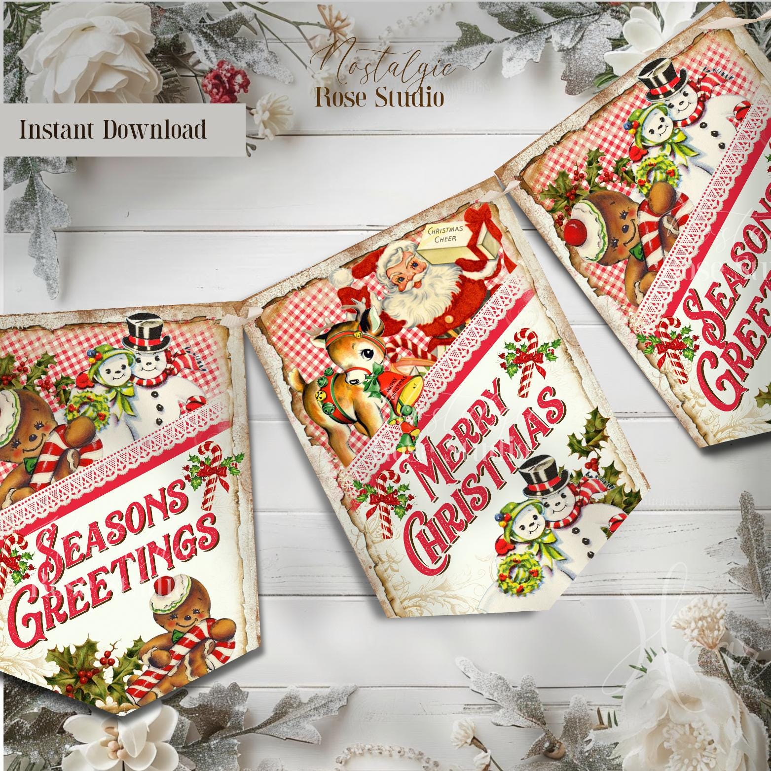 Retro Christmas Santa Banner Flag Bunting | INSTANT DOWNLOAD ...