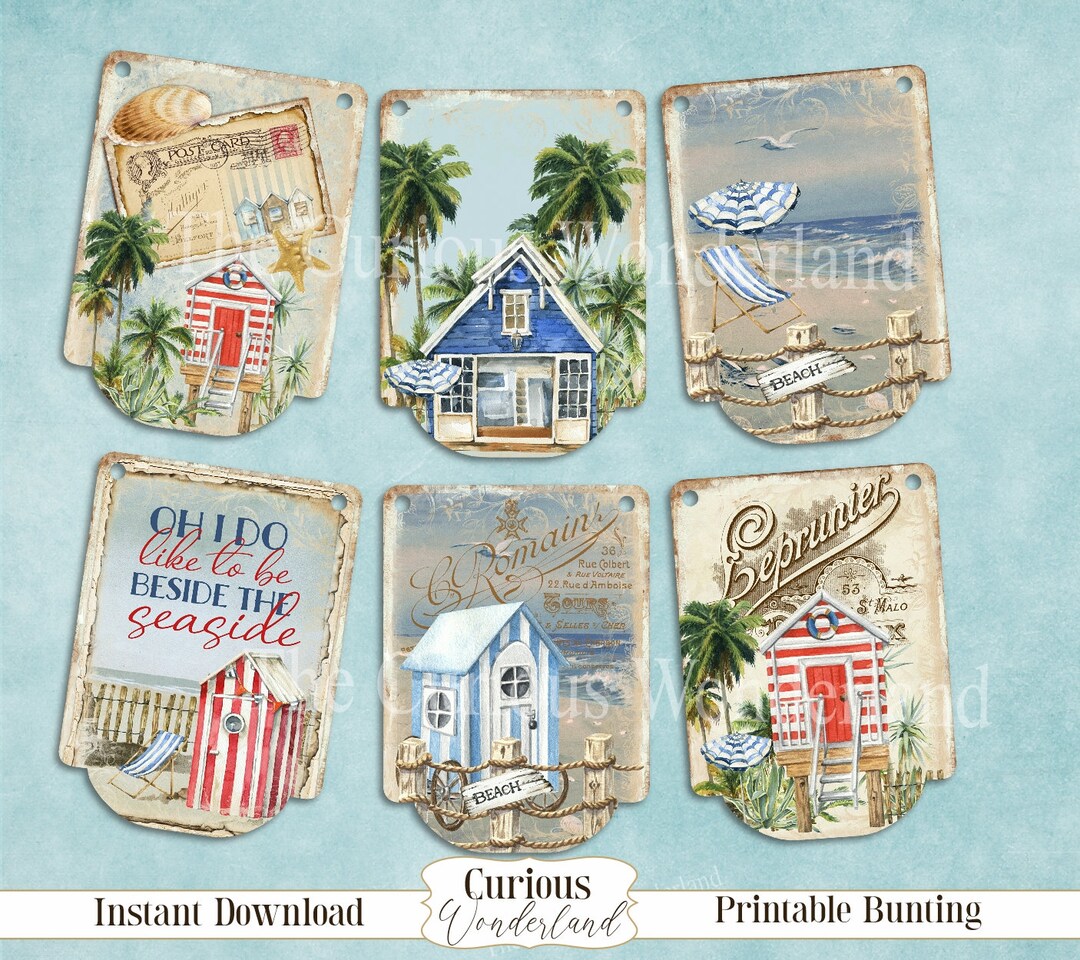 Printable Beach Bunting, Coastal Banner, Printable Garland, Nautical ...