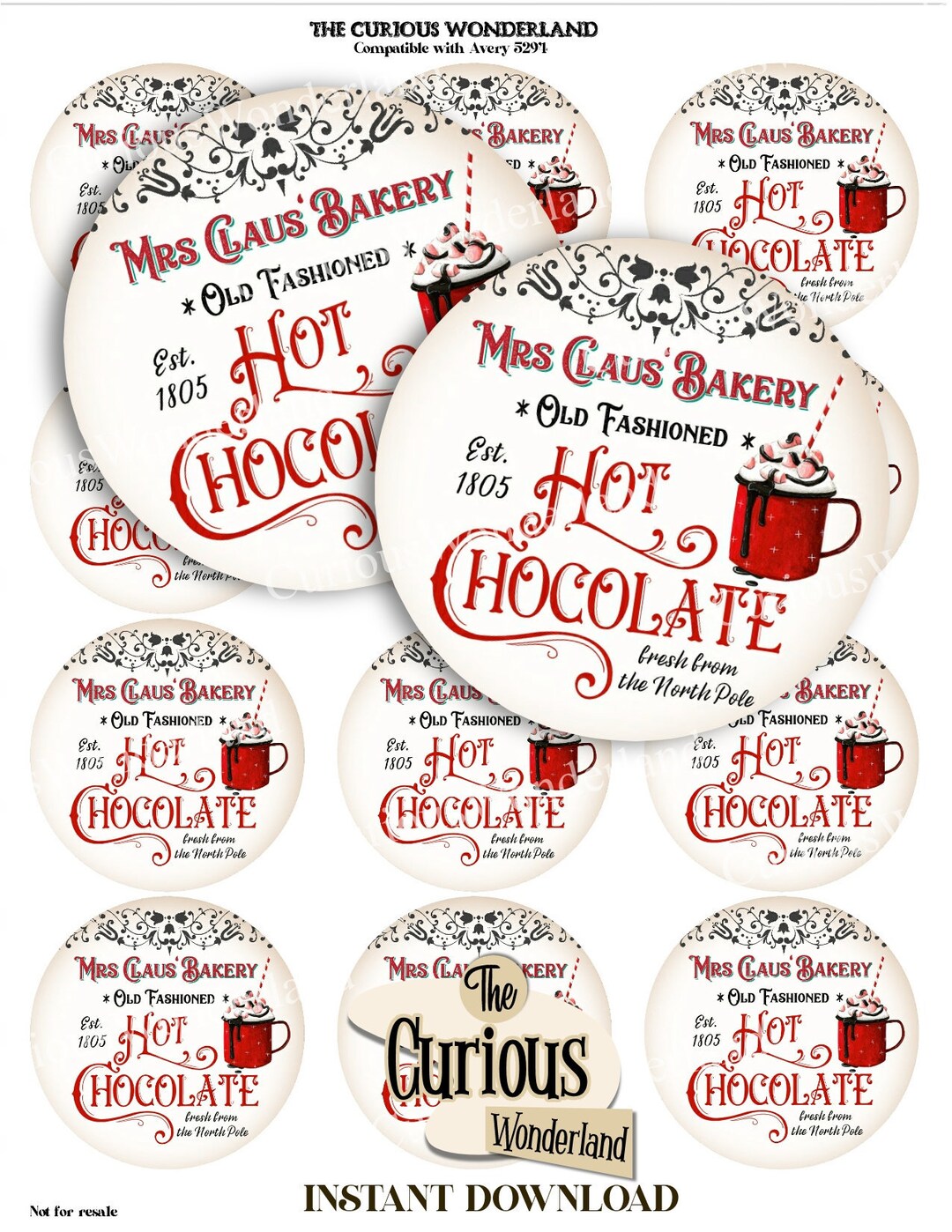 Mrs Claus Hot Chocolate Circle Tags DIY Gift Labels 2.5 Inches ...