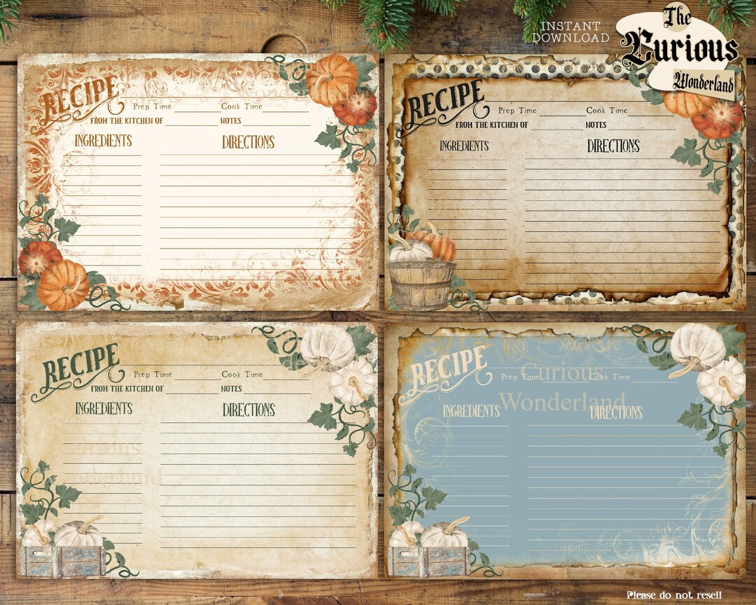 Fall Pumpkin Recipe Cards - Collage Sheet -printable Recipe Card ...