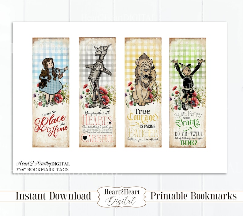 Printable Wizard of Oz Bookmarks, Collage Sheet, Digital Bookmark Hang ...