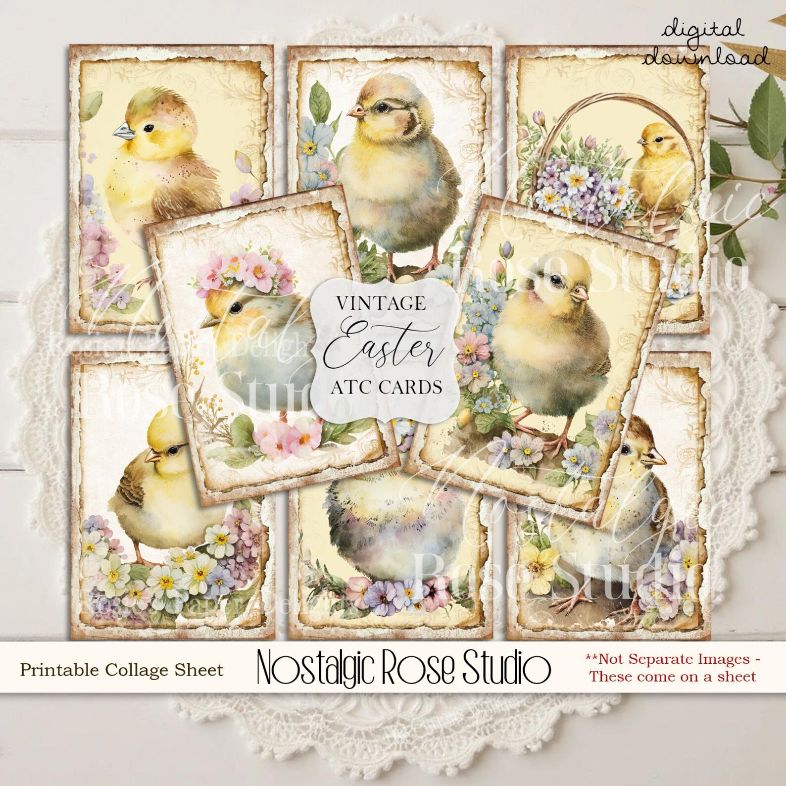 Easter Chicks Mini Cards Collage Sheet, Tags, Easter Journal Cards ...