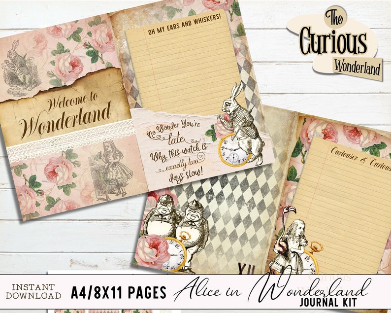 Alice in Wonderland Journal Kit Pages Printable Journal Junk | Etsy