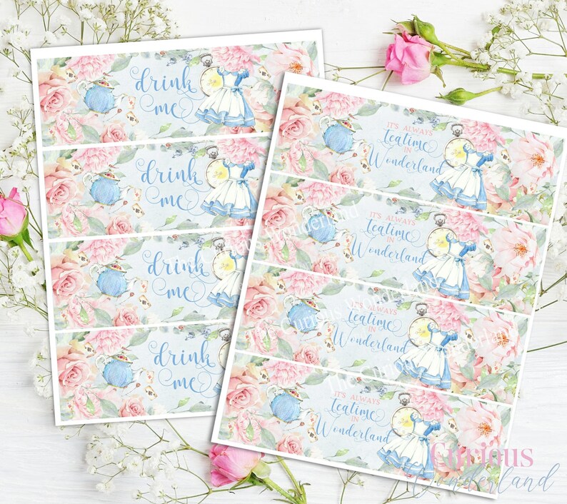 Alice in Wonderland Drink Me Bottle Labels Pink Rose Labels - Etsy UK