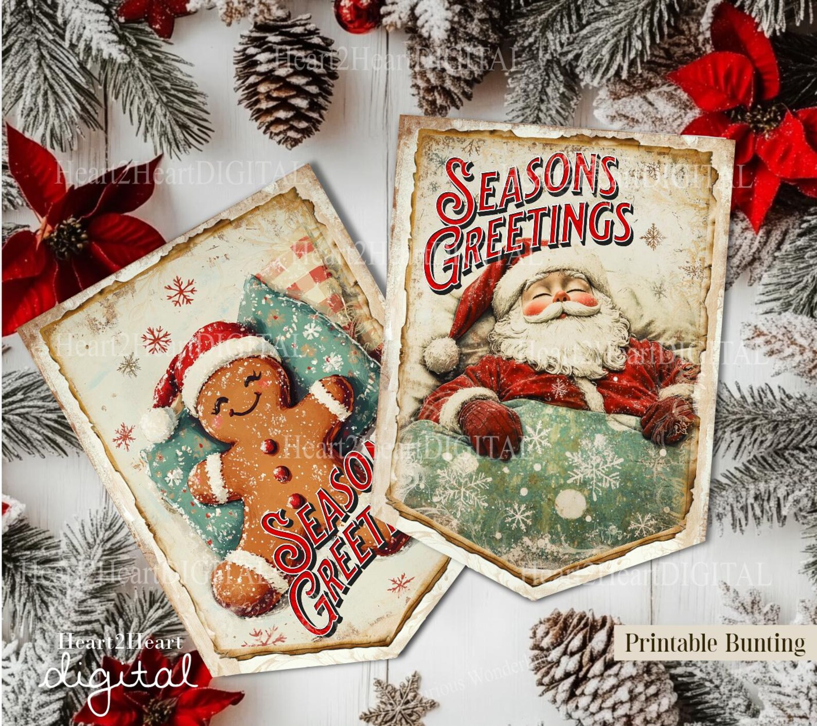 Rustic Christmas Banner Bunting - INSTANT DOWNLOAD - Gingerbread ...