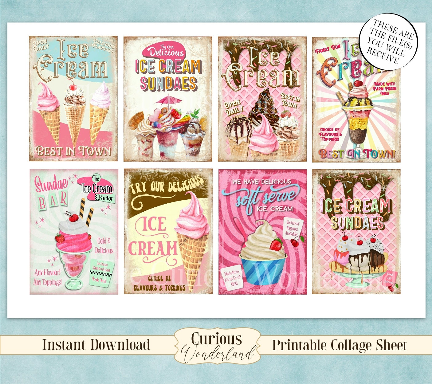 Digital Ice Cream Collage Sheet Retro Ice Cream Cards ATC - Etsy UK