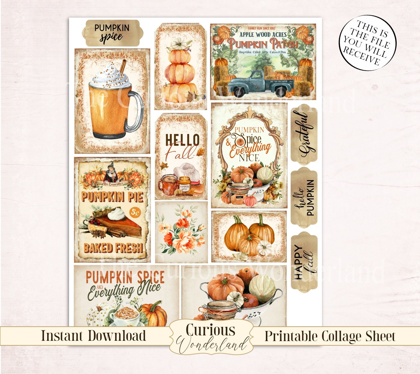 Pumpkin Fall Collage Sheet ATC Journal Cards Digital Image Scrapbook ...