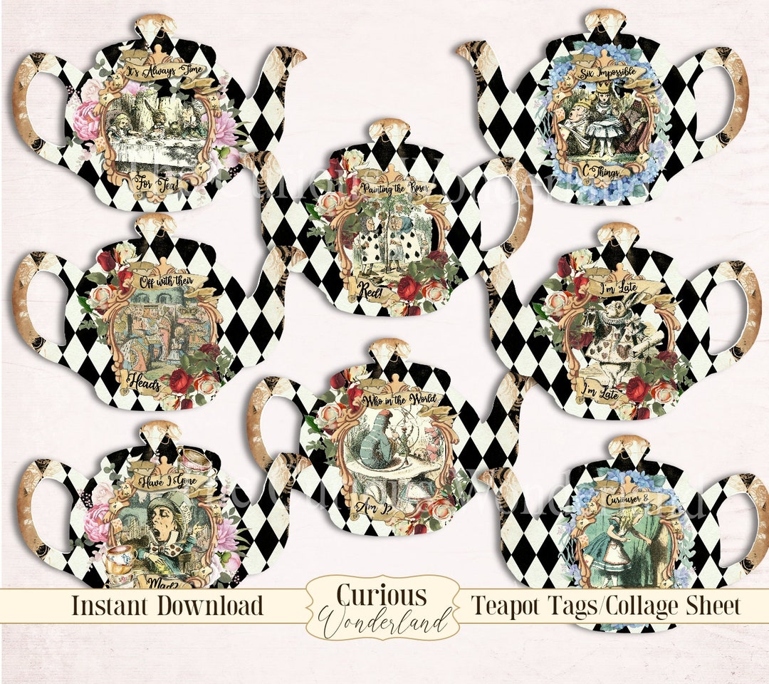 Alice in Wonderland Quote Teapot Tags, Collage Sheet, Gift Tags ...