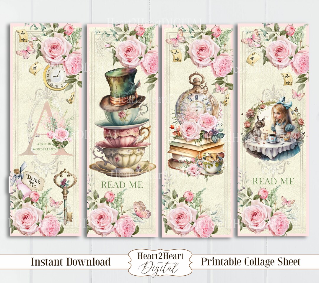 Alice in Wonderland Bookmarks, Read Me Bookmark, Hang Tags Junk Journal ...