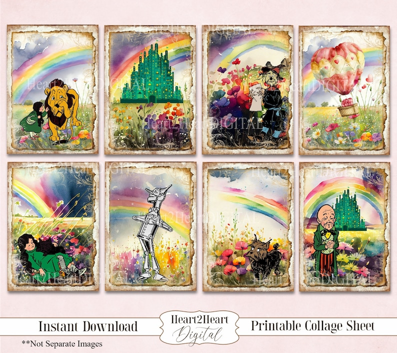 Rainbow Wizard of Oz Mini Cards, Party Decoration, Cardmaking, Junk ...