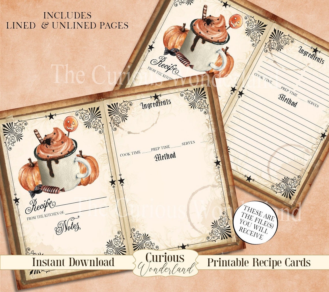 Halloween Fall Recipe Cards Collage Sheet Printable Recipe - Etsy