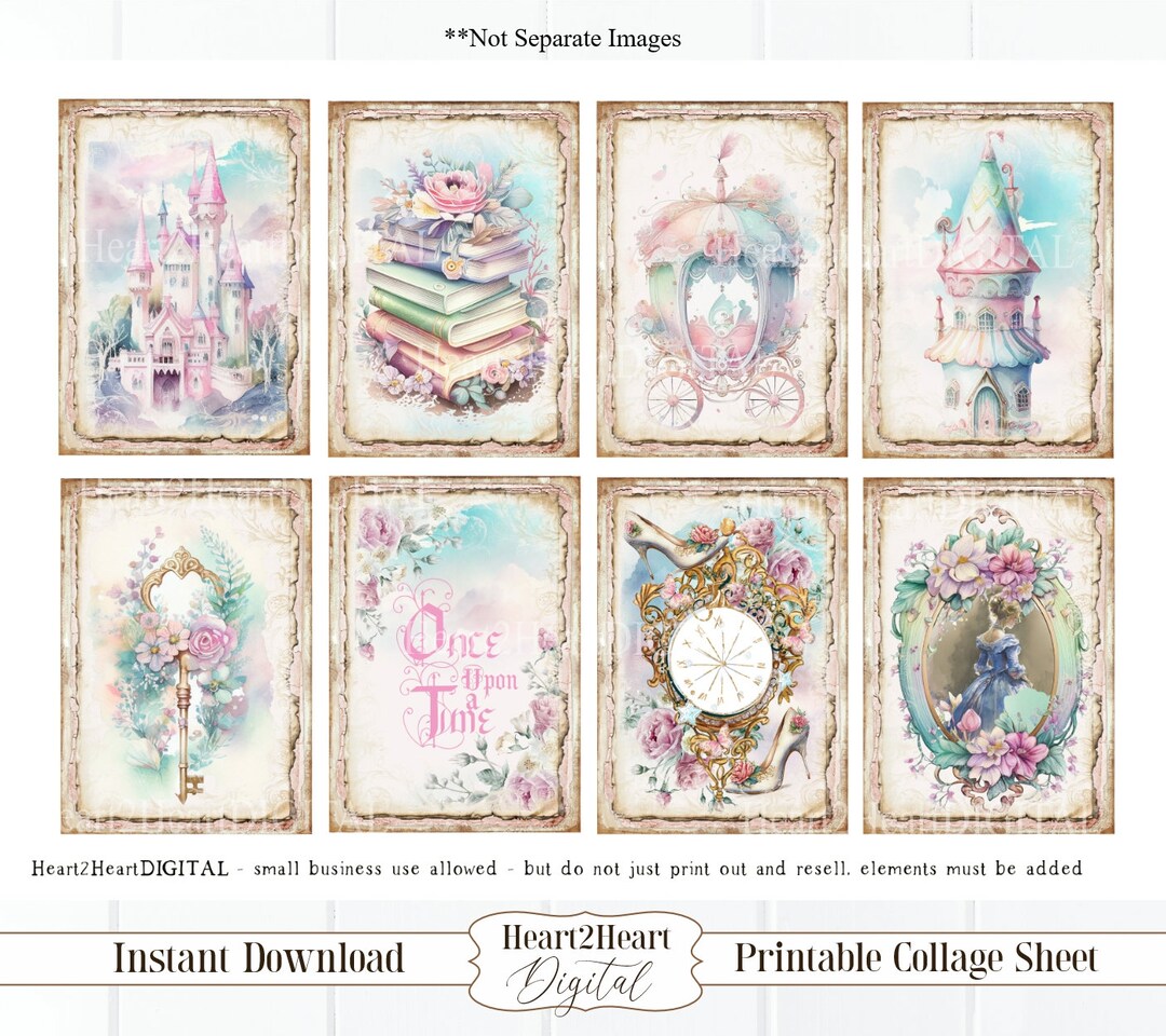 Pastel Fairy Tale Princess Collage Sheet, Tags, Journal Cards, Digital ...