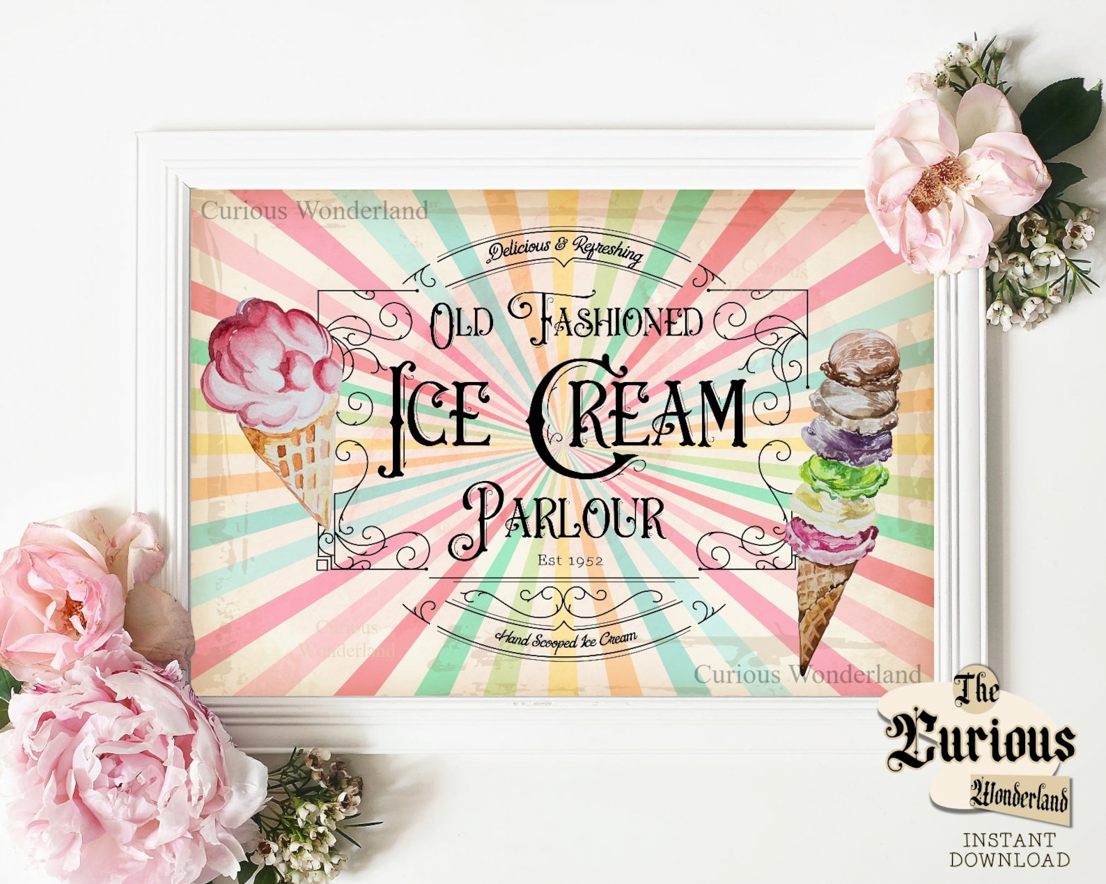 Retro Ice Cream Sundae Sign Ice Cream Parlour Sign Printable - Etsy