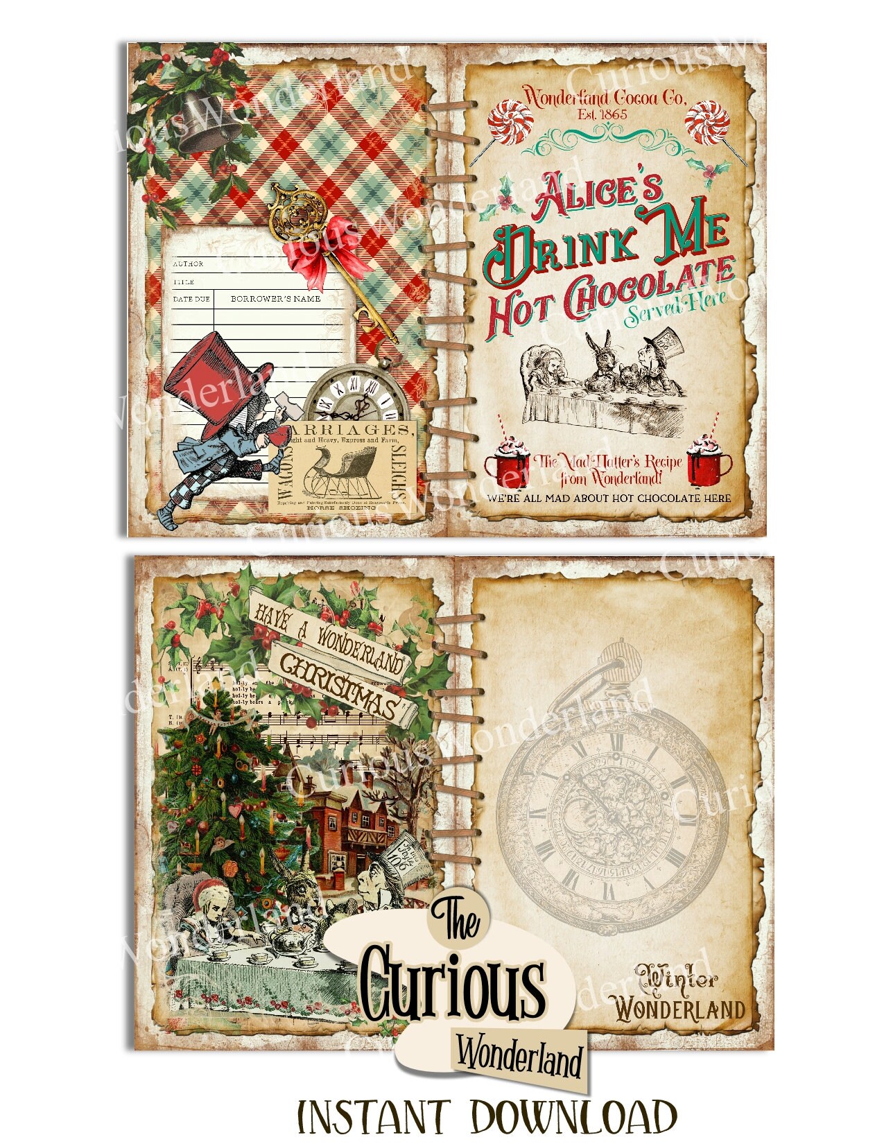 Alice in Wonderland Christmas Junk Journal Printable Digital | Etsy